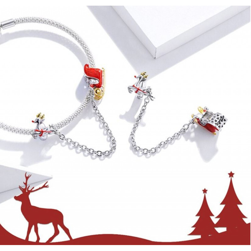 Charm pour bracelet renne de noël chaine traineau rouge cadeau