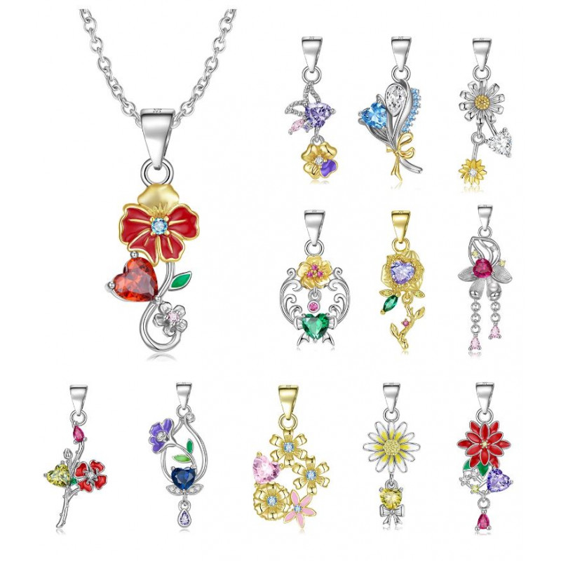 Pendentif pour collier collection fleurs originales argent or pierre