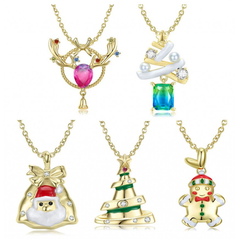 Pendentif pour collier collection noel or sapin cerf pain d'épice