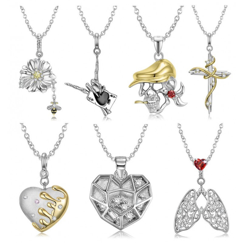 Pendentif pour collier collection tête de mort croix coeur